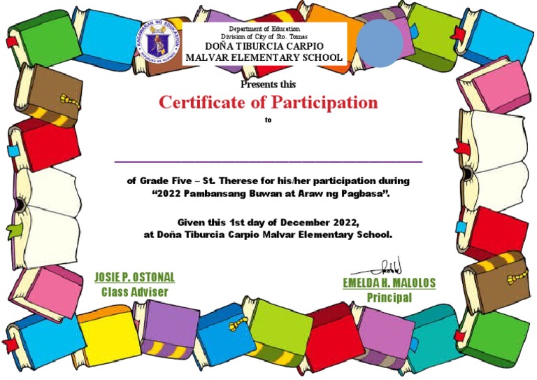 Certificate of Participation - 2022 Reading Month | PDF