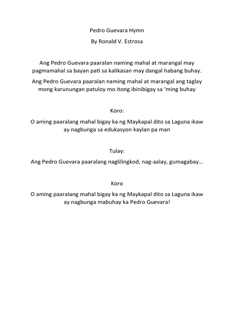 Pedro Guevara Hymn Exam | PDF