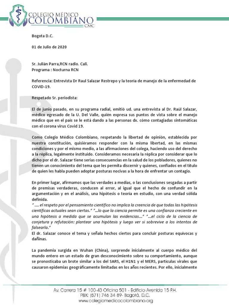 Carta RCN - Entrevista DR Raul Salazar Restrepo y La Teoría de Manejo ... Carta RCN - Entrevista DR Raul Salazar Restrepo y La Teoría de Manejo ...