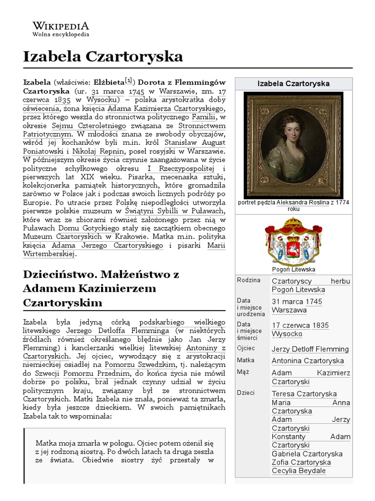 Izabela Czartoryska - Wikipedia, Wolna Encyklopedia | PDF Izabela Czartoryska - Wikipedia, Wolna Encyklopedia | PDF