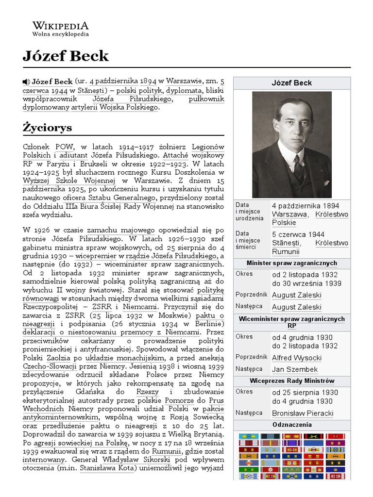 Józef Beck - Wikipedia, Wolna Encyklopedia | PDF