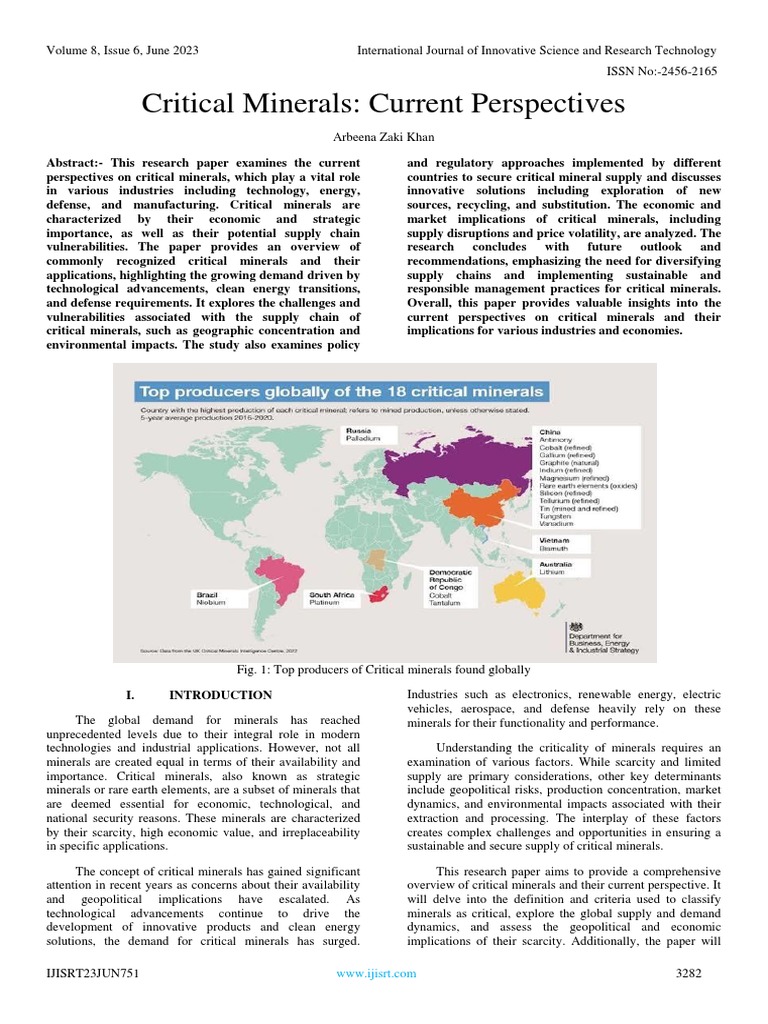 Critical Minerals Current Perspectives Pdf Mining Sustainability