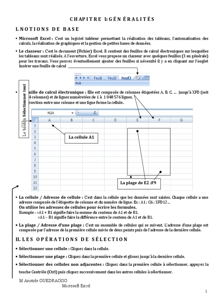 Notions de base sur Microsoft Excel | PDF | Feuille de calcul ...