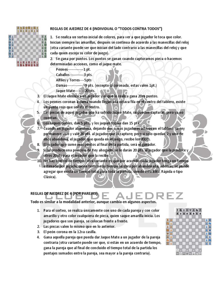 Reglas Del Ajedrez de 4 | PDF | Ajedrez | Juegos de mesa