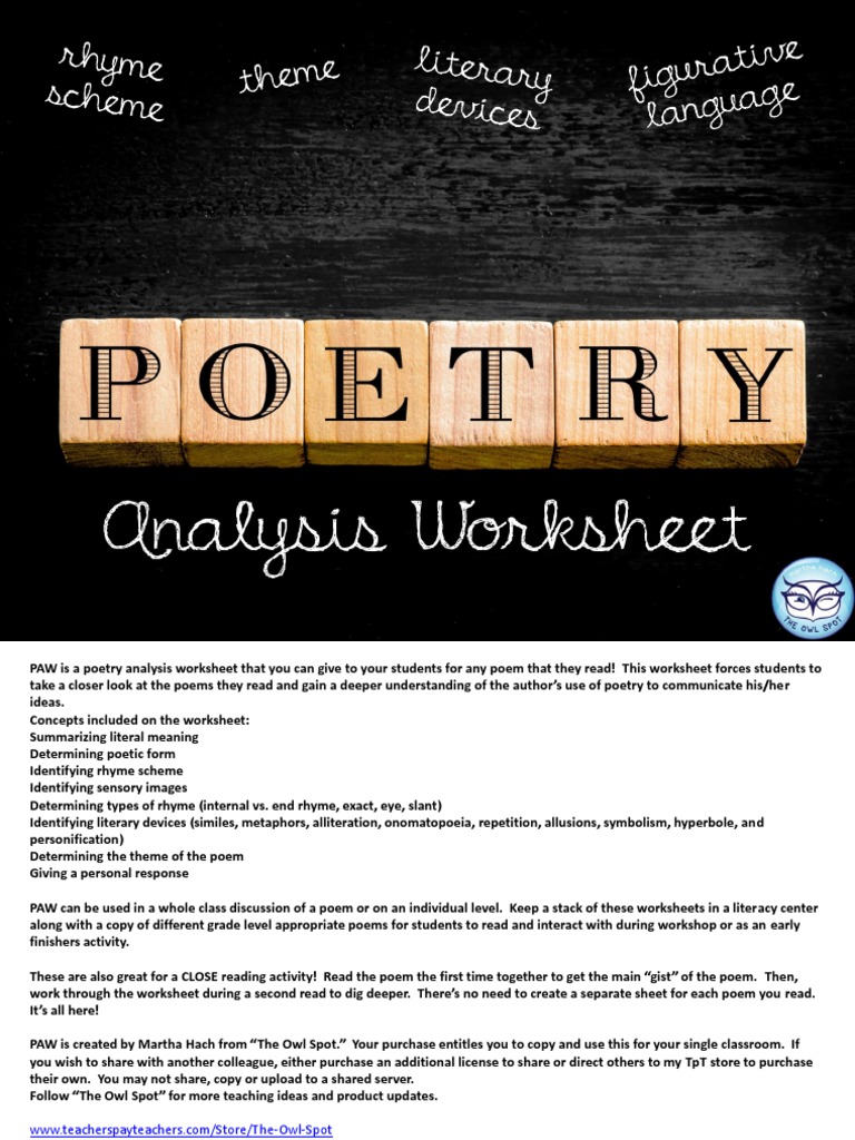 Analysis Worksheet | PDF | Poetry | Rhyme