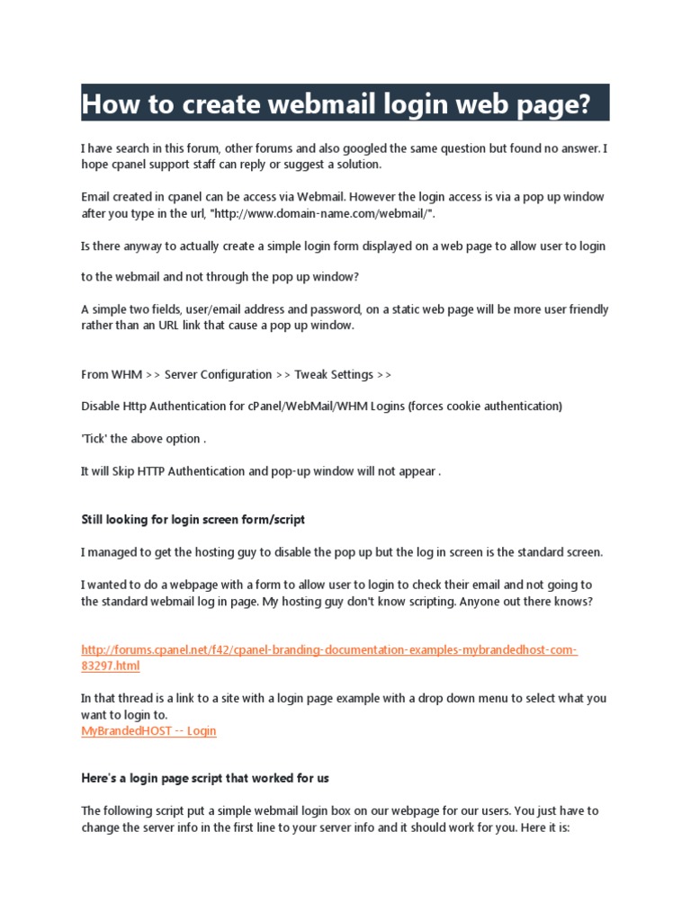 How To Create Webmail Login Web Page | PDF | World Wide Web | Internet ...