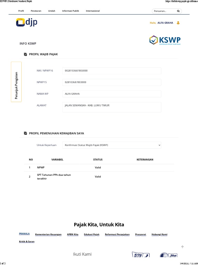 KSWP Direktorat Jenderal Pajak 2023 | PDF