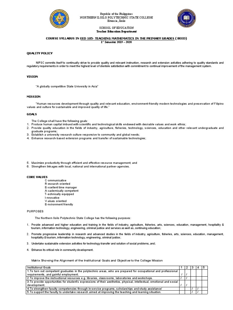 Teaching Mathematics Syllabus BEED 2019-2020 | PDF | Teachers | Physical Education