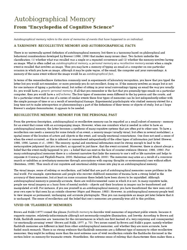 Autobiographical Memory | PDF | Memory | Psychological Trauma