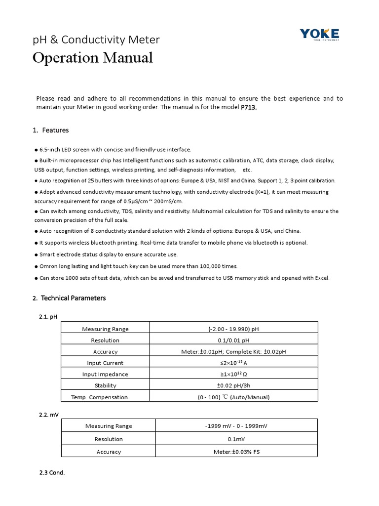 Manual P713 CH | PDF | Ph | Calibration