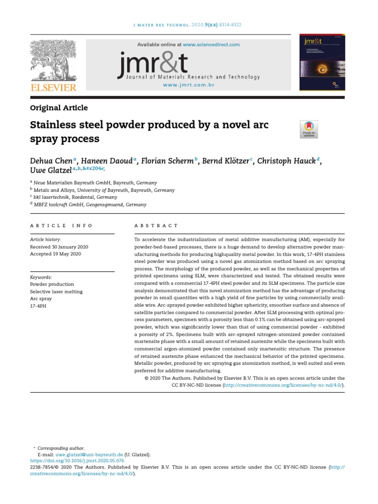 Stainless Steel Powder Produced by A Novel Arc SPR | PDF | Porosity ...