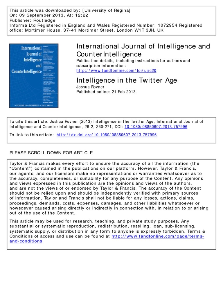 Intelligence in The Twitter Age | PDF | Intelligence Analysis | News