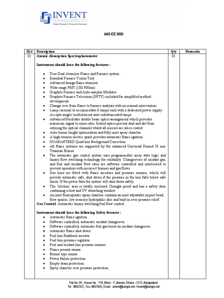 AAS iCE 3500 Specifications Overview | PDF | Atomic Absorption ...