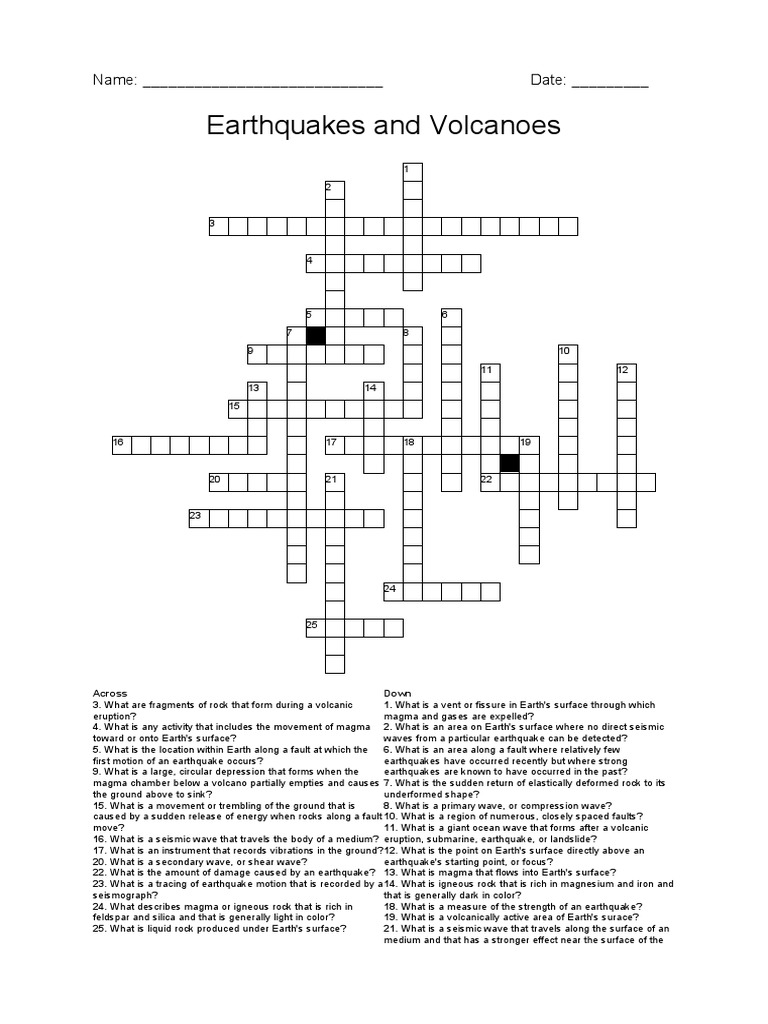Earthquakes - and - Volcanoes Quiz and Crossword | PDF | Volcano ...