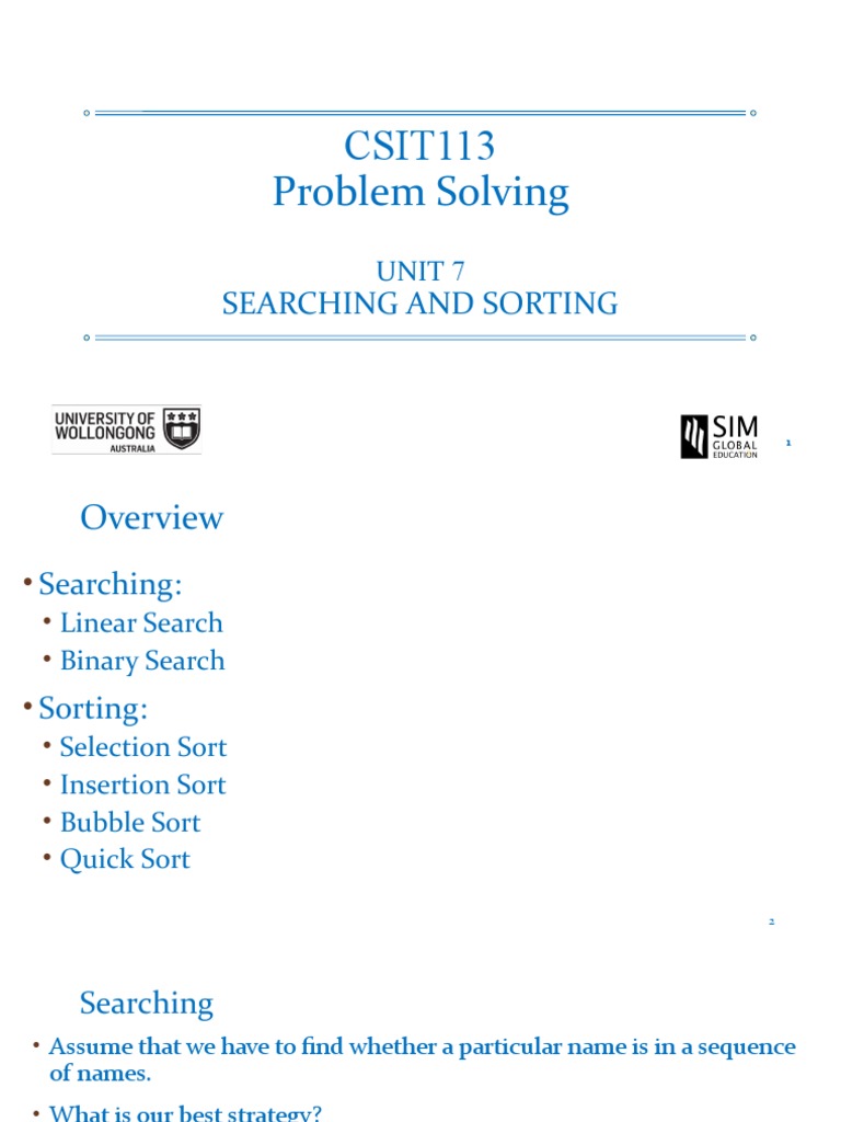 Unit 7 Searching And Sorting Pdf Theoretical Computer Science Algorithms 