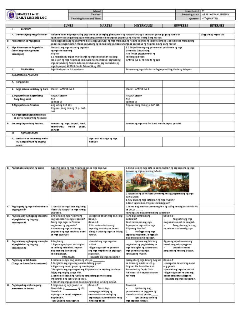 DLL Araling Panlipunan 5 q4 w3 | PDF