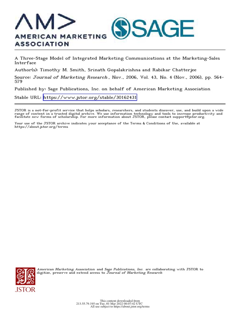 A Three Stage Model Of Imc Pdf Sales Marketing