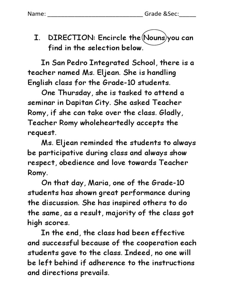 Noun Test | PDF | Career & Growth | Language Arts & Discipline