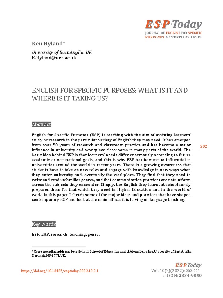 English for Specific Purposes Overview | PDF | Language Education ...