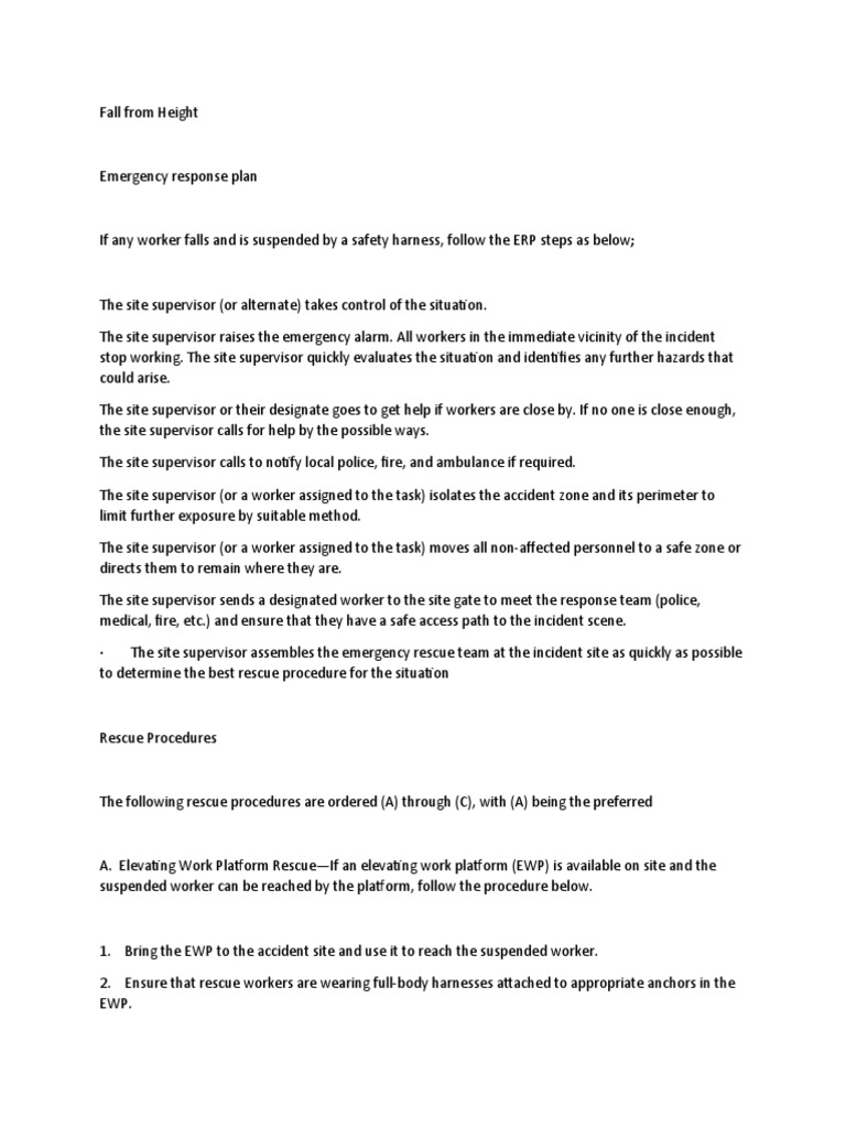 Emergency Response Plan - Fall From Height | PDF | Emergency | Safety