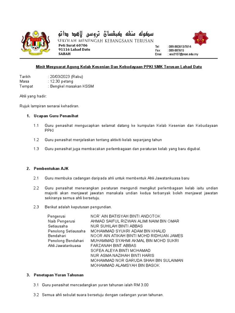 Minit Mesyuarat Agung KELAB | PDF