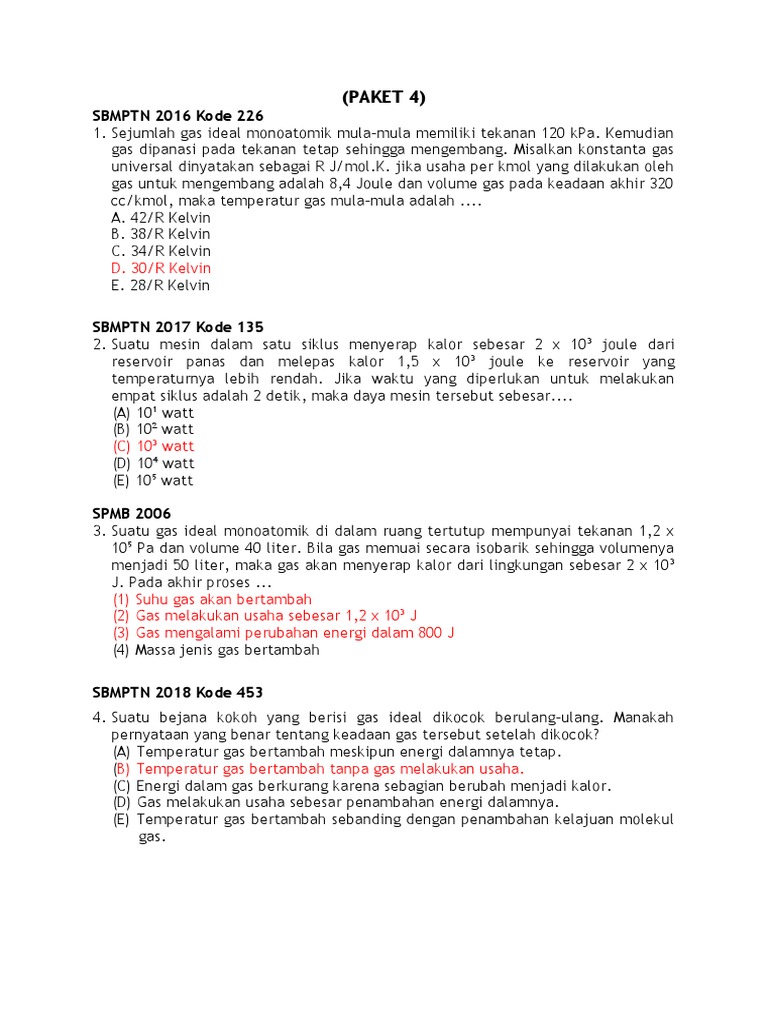 Soal Fisika Gas Ideal dan Energi Mesin | PDF