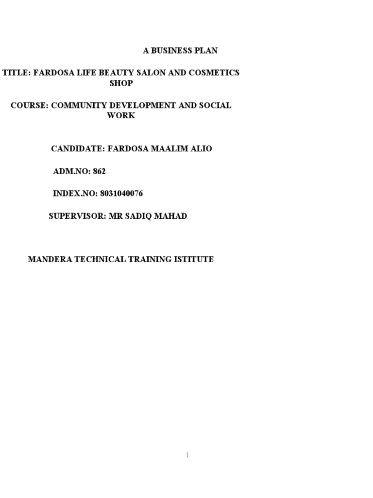 Fardosa Life Beauty Shop Business Plan | PDF | Retail | Marketing