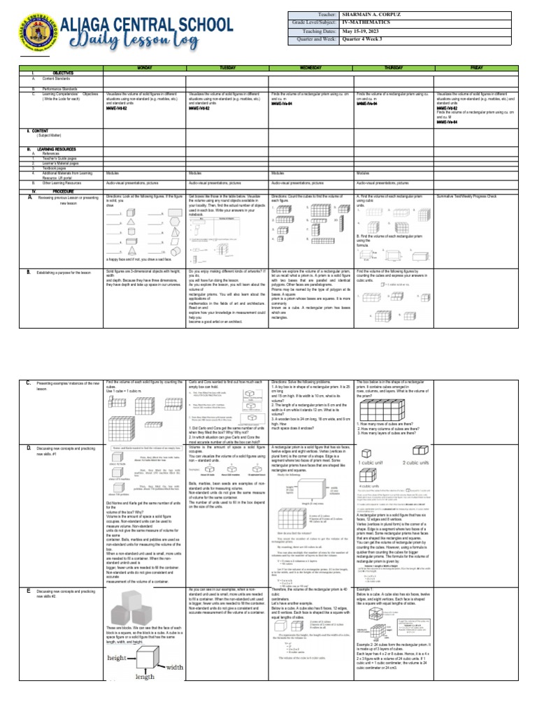 Math Week 3 | PDF | Volume | Rectangle