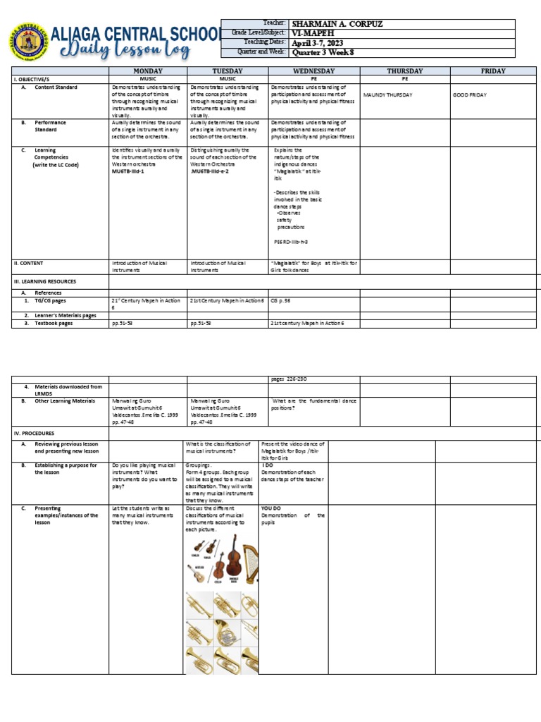DLL - Mapeh 6 - Q3 - W8 | PDF | Musical Instruments | String Instruments DLL - Mapeh 6 - Q3 - W8 | PDF | Musical Instruments | String Instruments