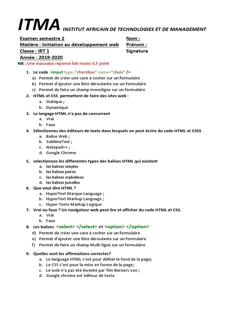 Examen Semestre 2 | PDF | Html | Internet