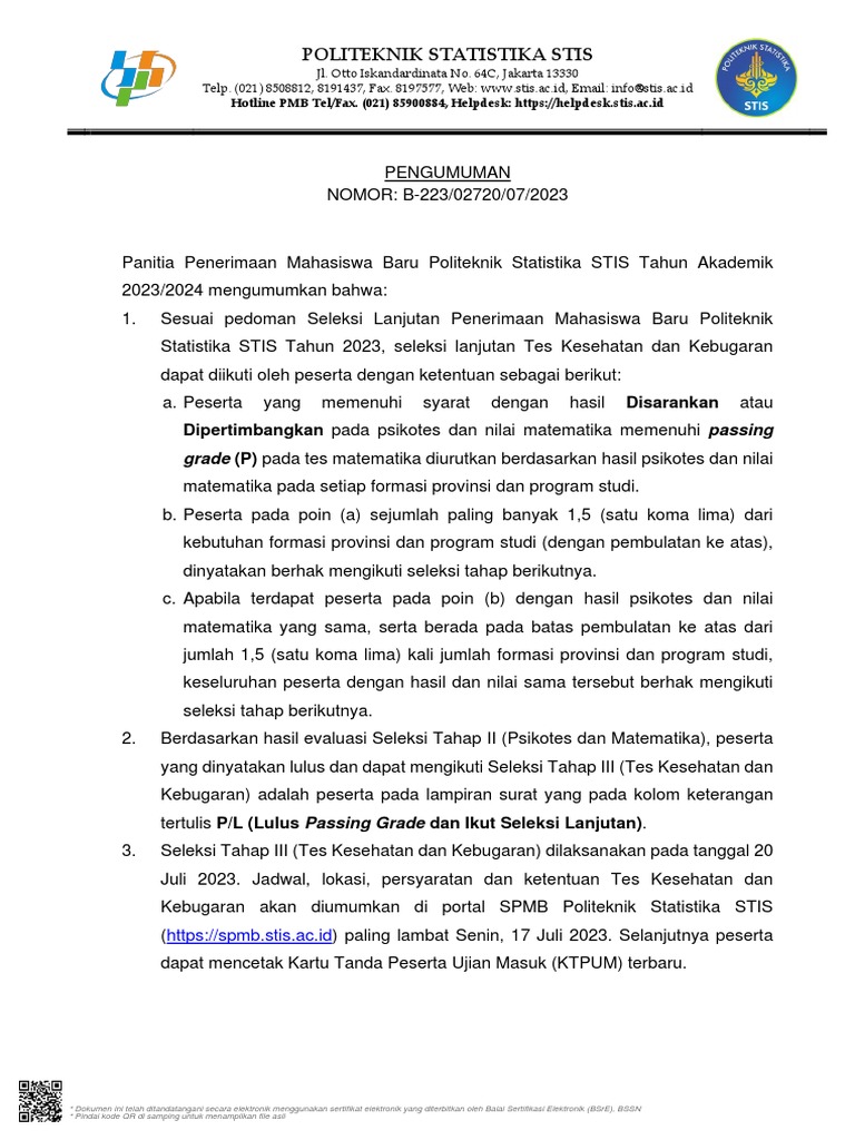 Pengumuman PMB Tahap 2 2023 | PDF