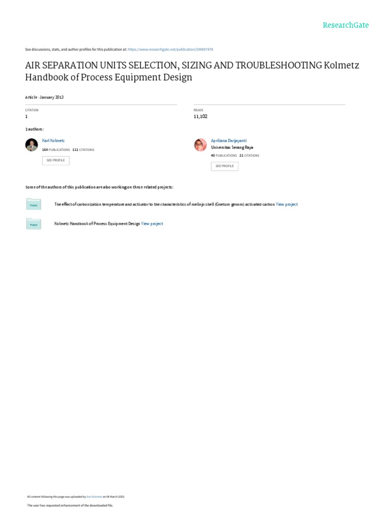 AIR SEPARATION UNITS SELECTION, SIZING AND TROUBLESHOOTING Kolmetz ...