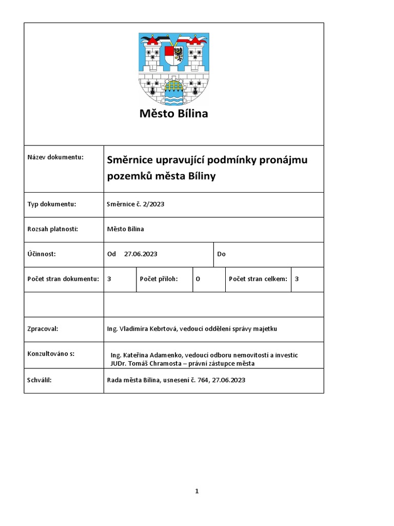 Smernice C. 2 2023 Upravujici Podminky Pronajmu Pozemku Mesta Biliny | PDF