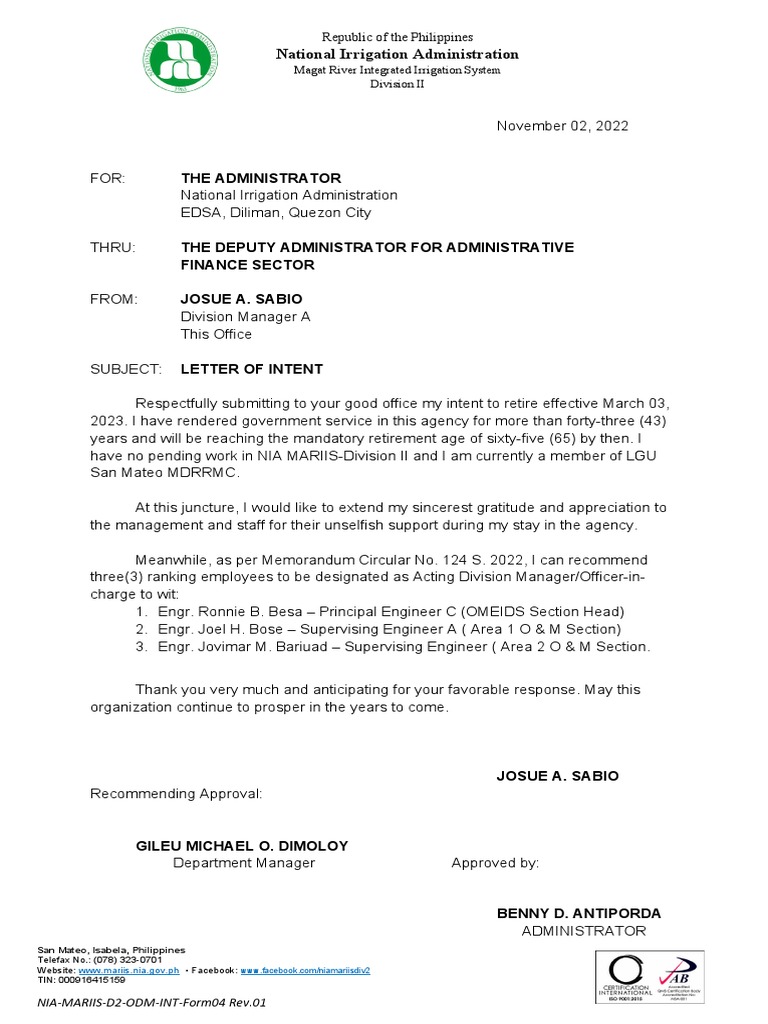 Letter of Intent | PDF