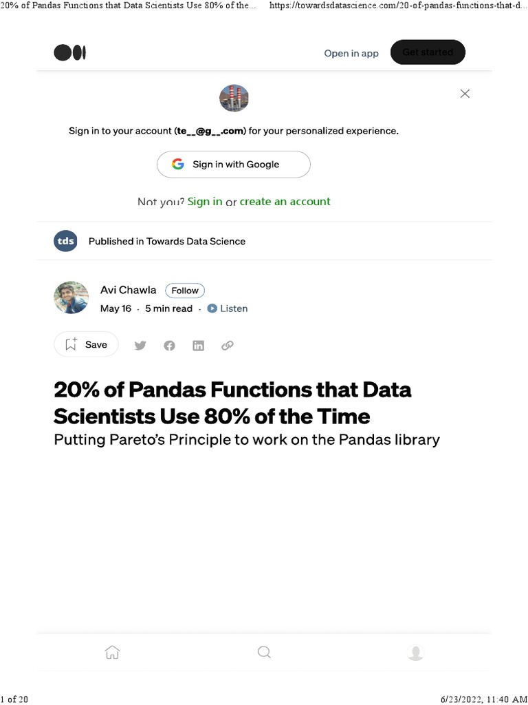 20% of Pandas Functions That Data Scientists Use 80% of The Time | PDF ...