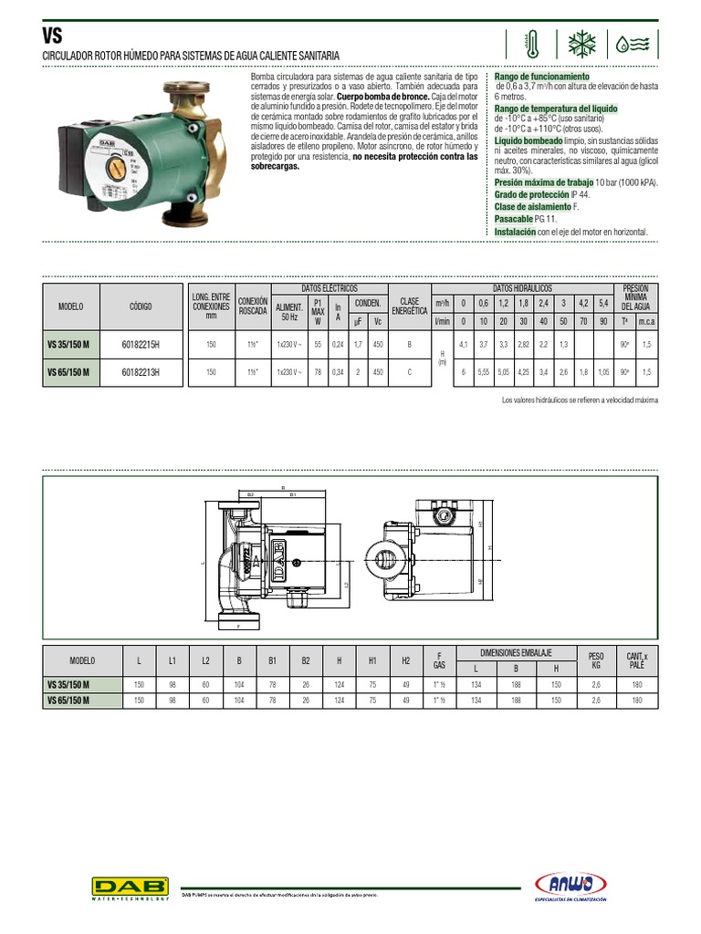 Ficha Tecnica Bombas Vs | Descargar gratis PDF | Agua