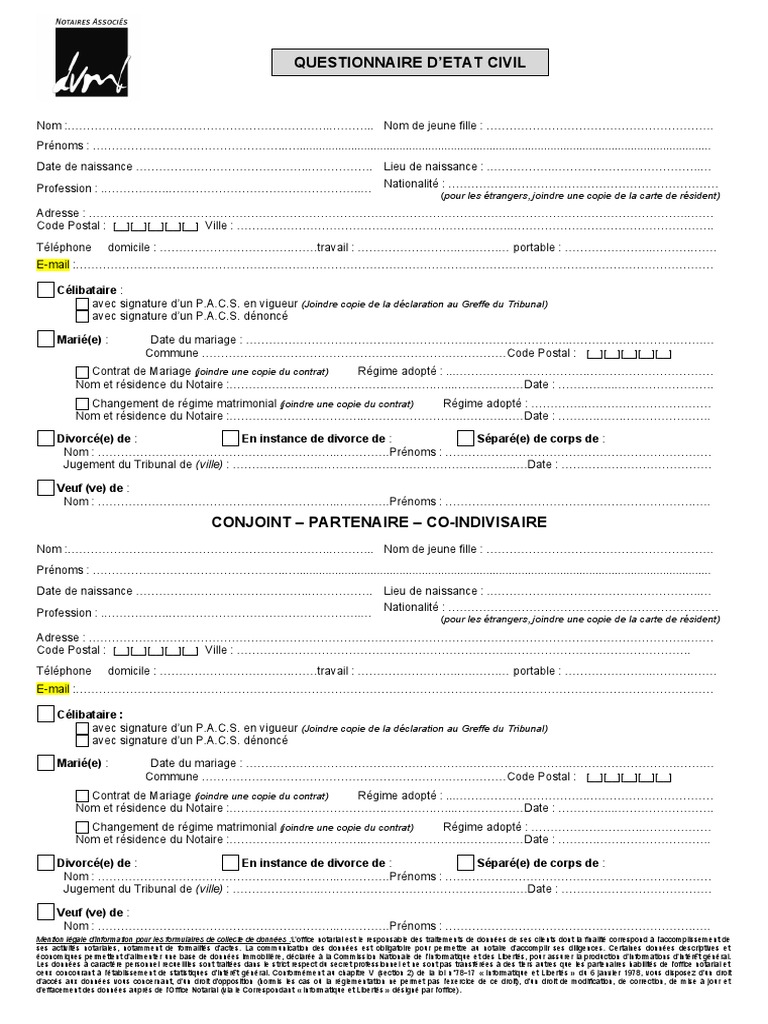 Questionnaire D'etat Civil | PDF | Justice | Crime et violence