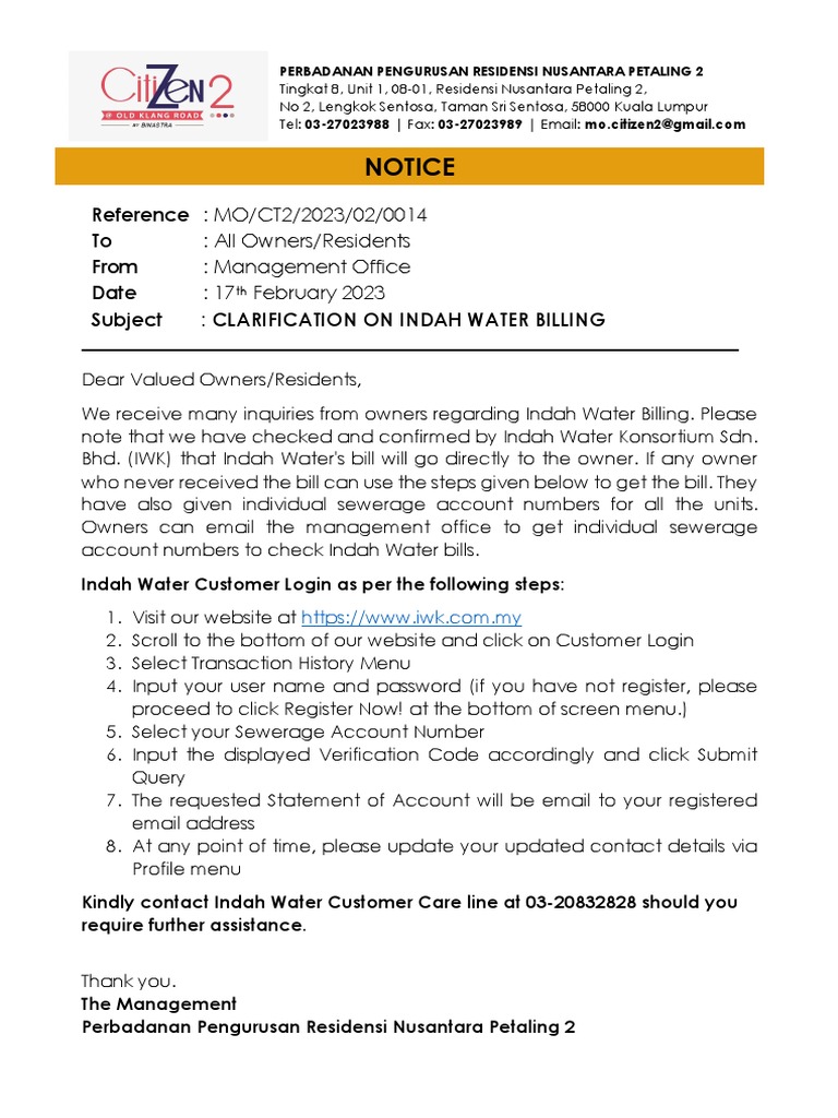 0014 - CLARIFICATION ON INDAH WATER BILLING - pdf0000028673 | PDF