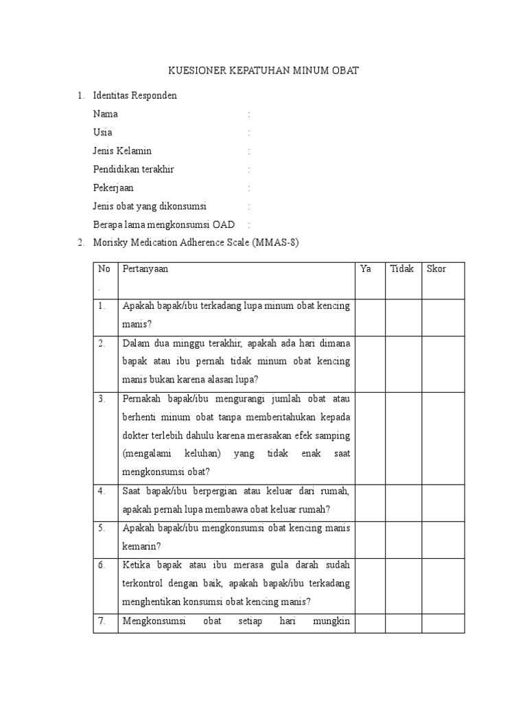 Kuesioner Kepatuhan Minum Obat | PDF