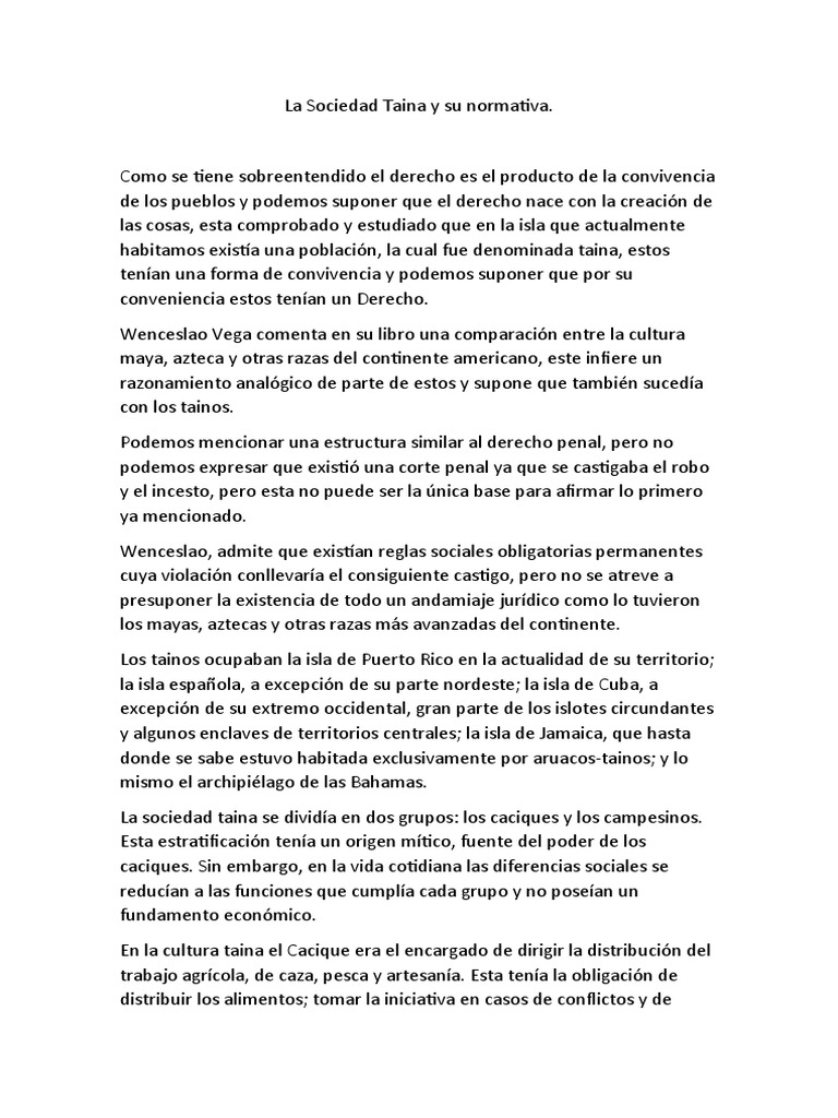 La Sociedad Taina y Su Normativa | PDF | Agricultura | Sociedad