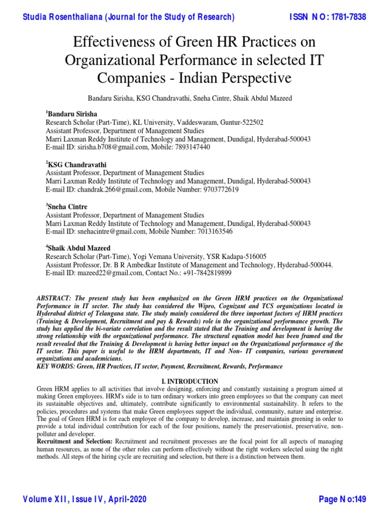 Green HRM Impact on IT Performance | PDF | Human Resource Management ...