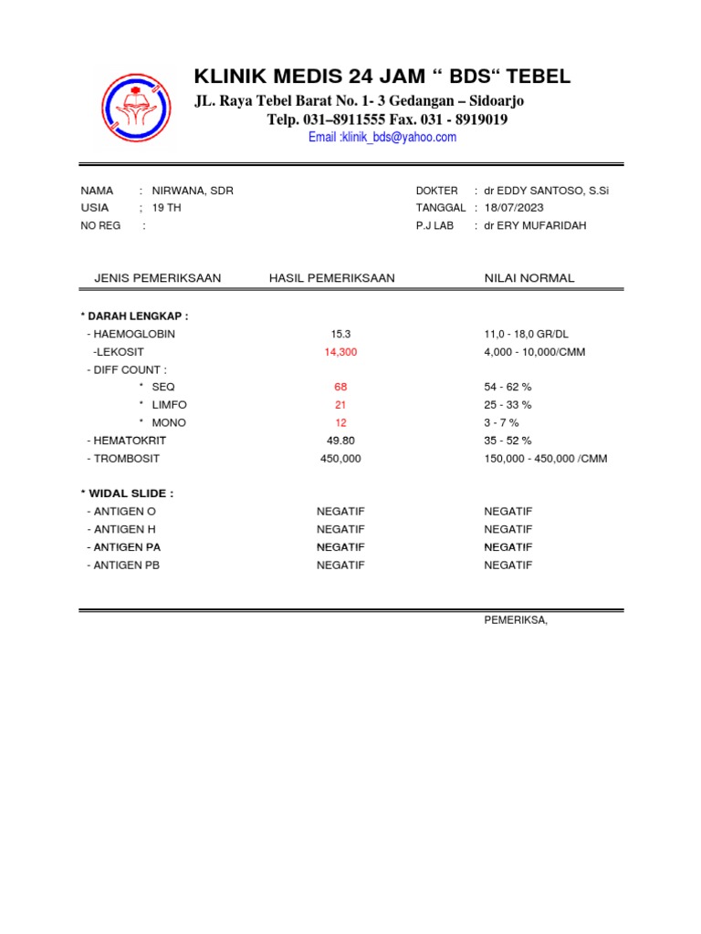 Hasil Lab Nirwana, SDR (23-0003591) | PDF