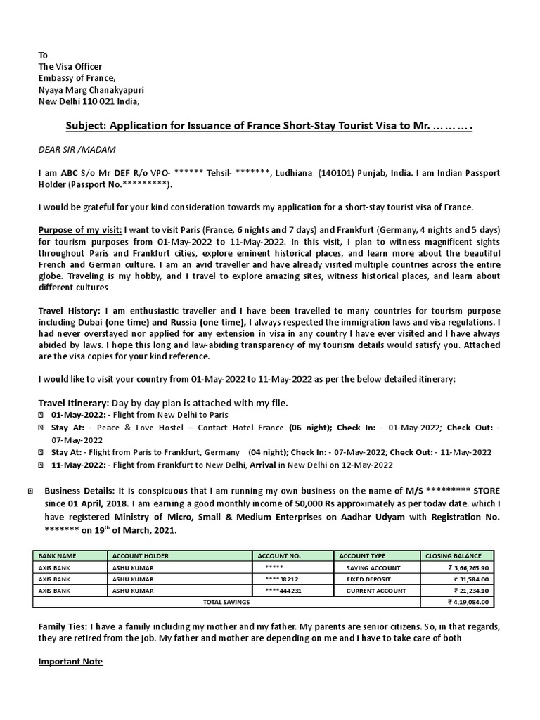 Covering Letter ASHU KUMAR | PDF | Travel Visa | Government And Personhood