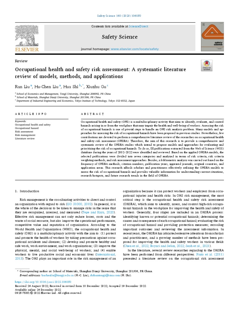 Occupational Health and Safety Risk Assessment A Systematic Literature ...