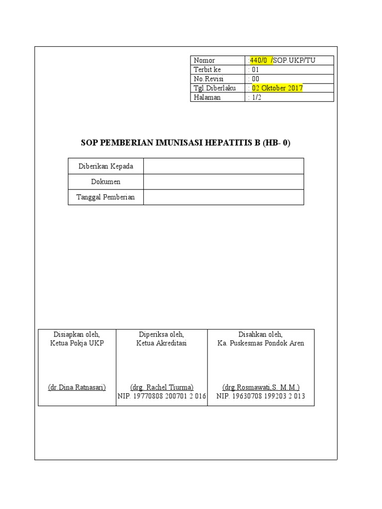 SOP Imunisasi HBO | PDF