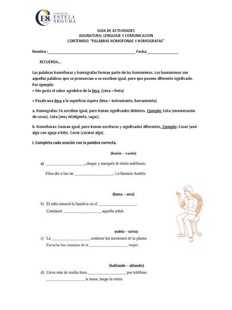 Actividades sobre Homófonos y Homógrafos | PDF | Artes del Lenguaje y ...