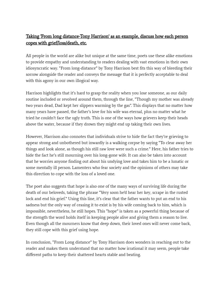 Long Distance Lit Essay | PDF | Grief | Psychology