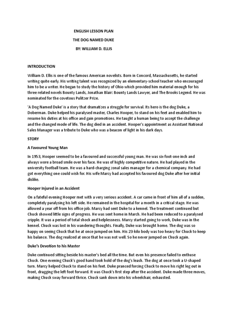 English Lesson Plan The Dog Named Duke By: William D. Ellis | PDF