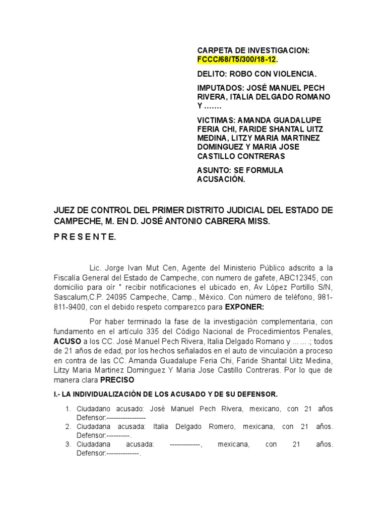 Escrito de acusación-1 | PDF | Testimonio | Derecho penal