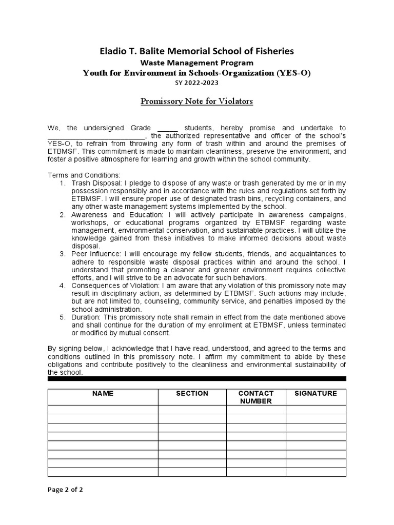 Promissory Note For Violators | PDF | Waste | Waste Management